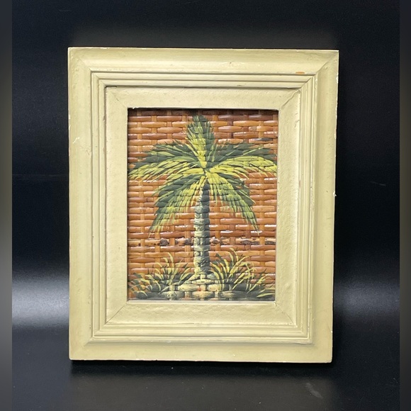 Art | Vintage Bamboorattancain Palm Tree Painting Frame Art Retro Home ...